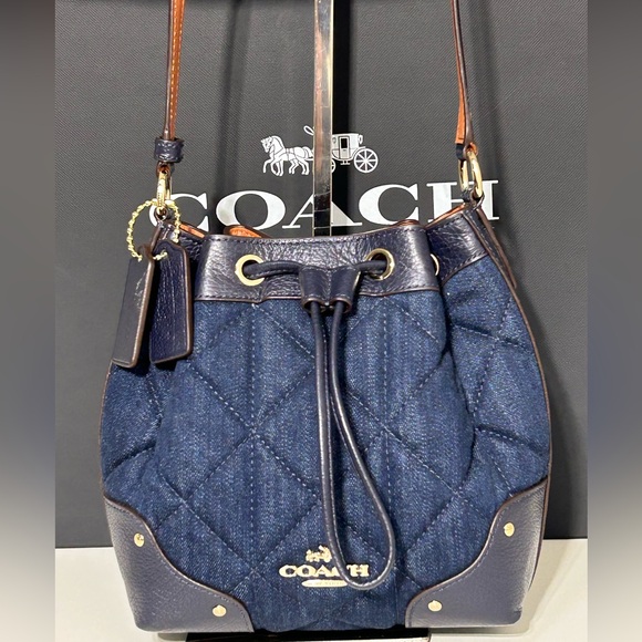 Coach | Bags | Coach Quilted Denim Wleather Trim Baby Mickie Drawstring ...